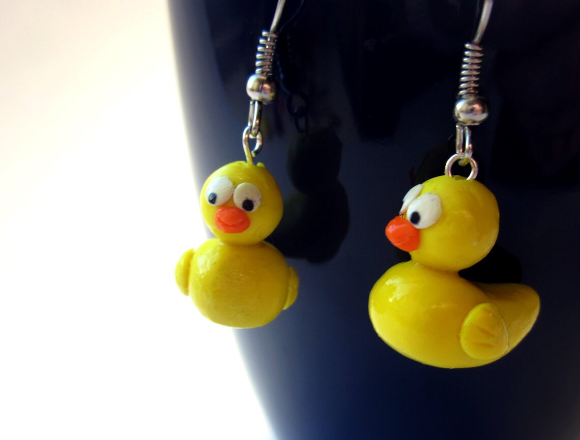 Yellow Polymer Clay Rubber Duck Earrings, Yellow Polymer Clay Jewellery ...