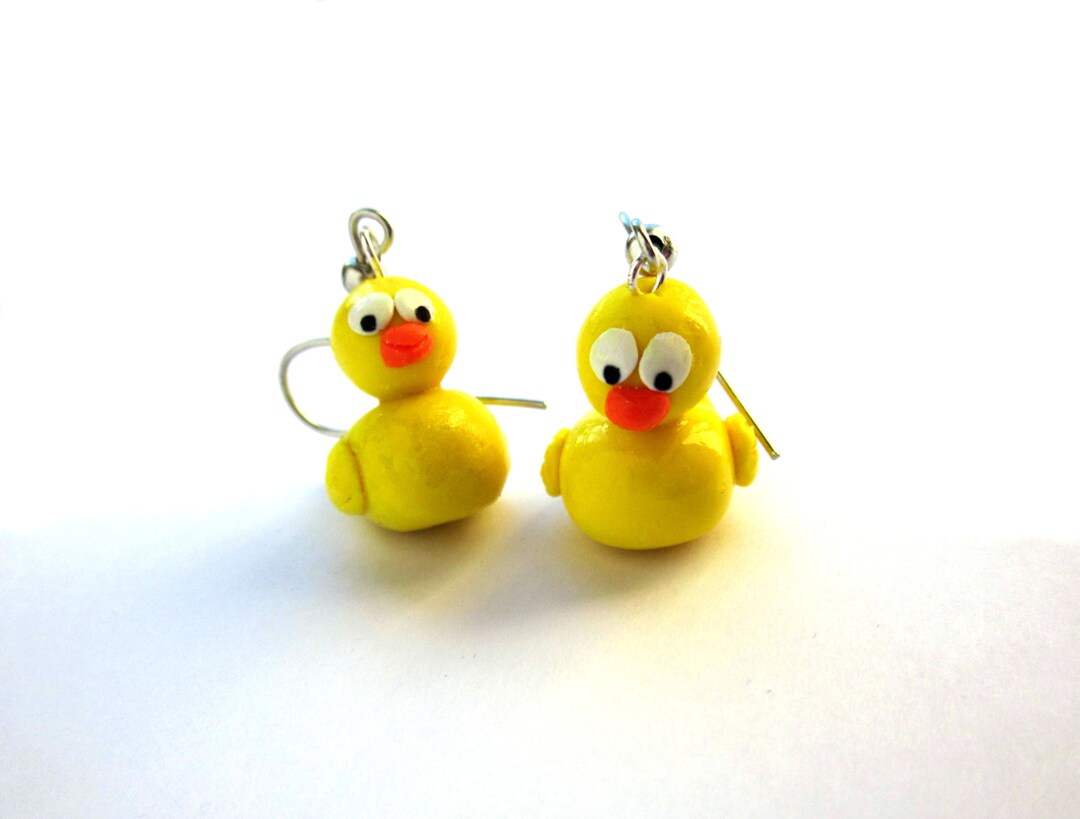 Yellow Polymer Clay Rubber Duck Earrings, Yellow Polymer Clay Jewellery ...