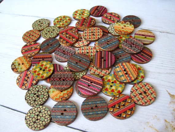 Set of 4 colorful Wooden Buttons | Etsy UK