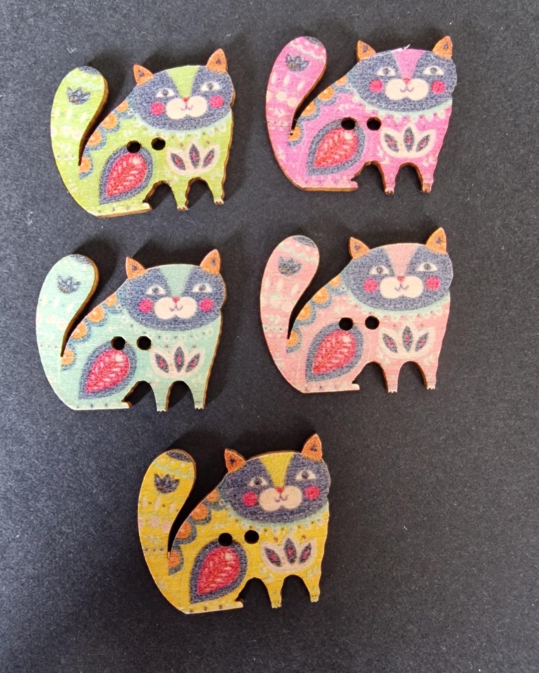 Set of 4 Wooden Buttons Animals Cats - 30mm - Etsy