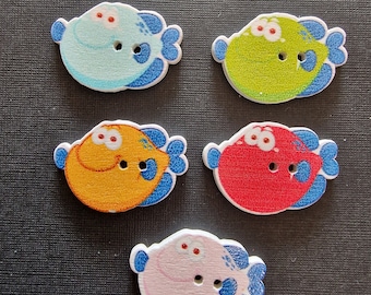 Wooden Fish Buttons - Etsy