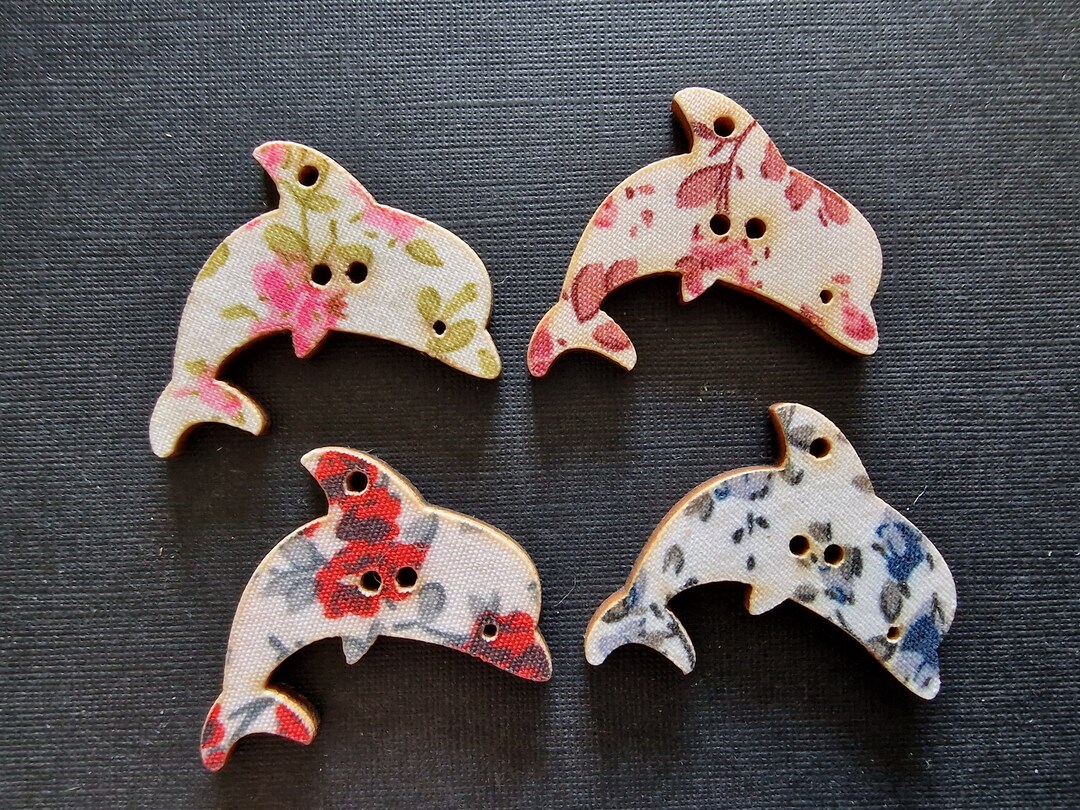 Set of 4 Wooden Dolphin Buttons - Etsy