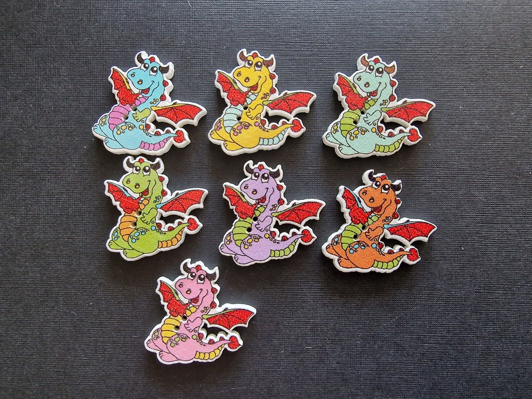 Set of 4 Wooden Dragon Buttons mixed Color - Etsy