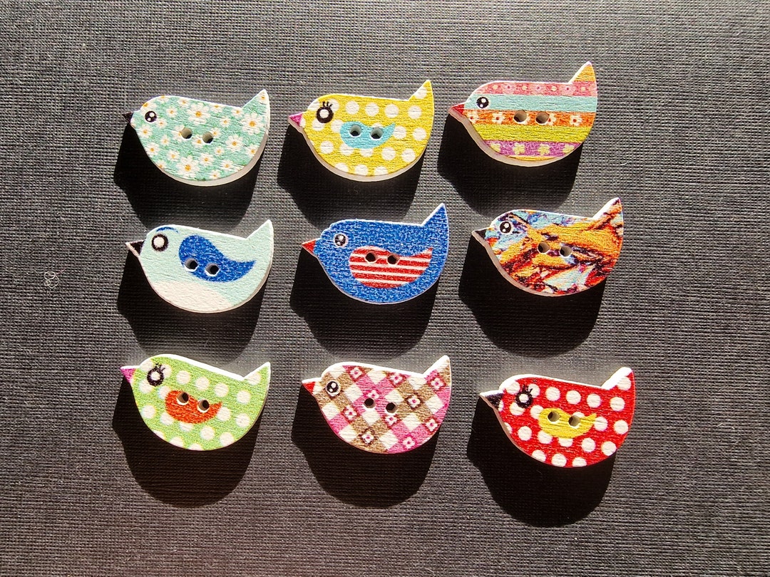 Set of 4 Multicolored Bird Buttons mixed Pattern - Etsy