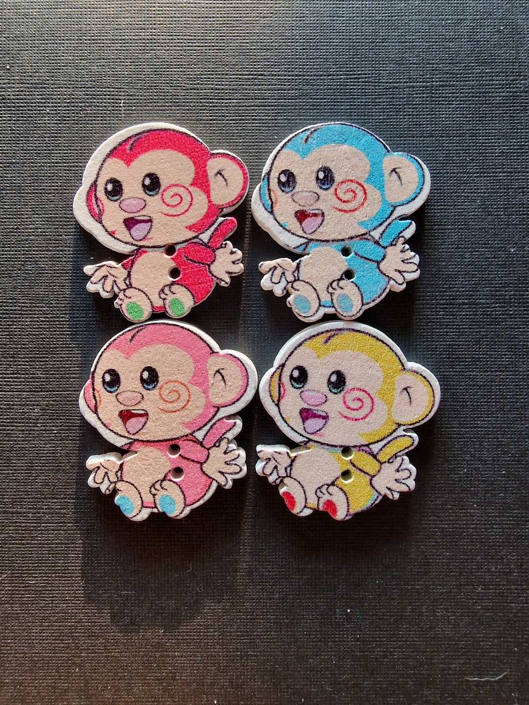 Set of 4 Funny Monkey Wooden Buttons mixed Color - Etsy