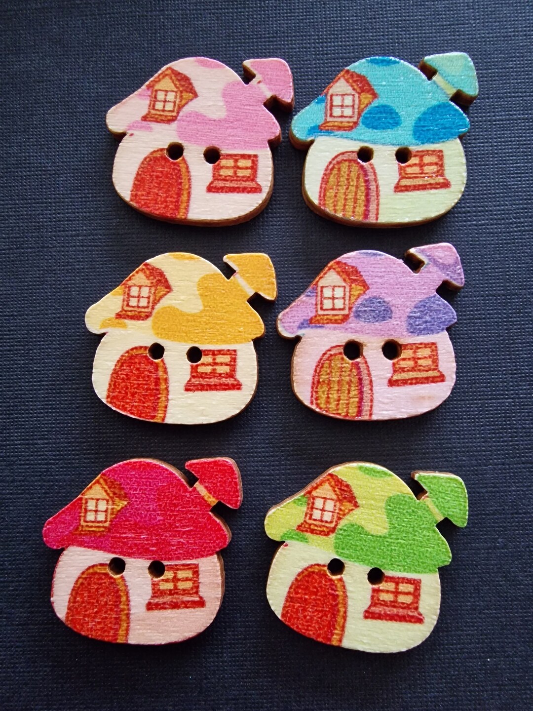 Set of 4 Wooden Buttons Small Mushroom House - Etsy