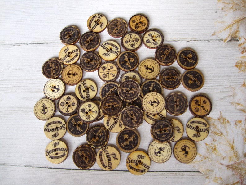 Set of 2 Buttons in Vintage Wood Sea - Etsy