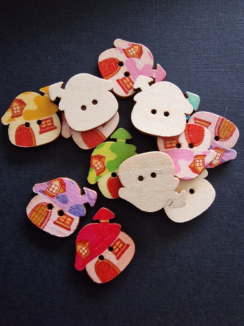 Set of 4 Wooden Buttons Small Mushroom House - Etsy