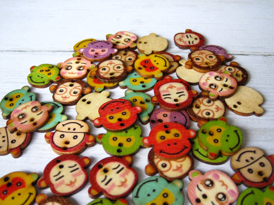 Set of 4 Wooden Monkey Head Buttons mixed Color - Etsy