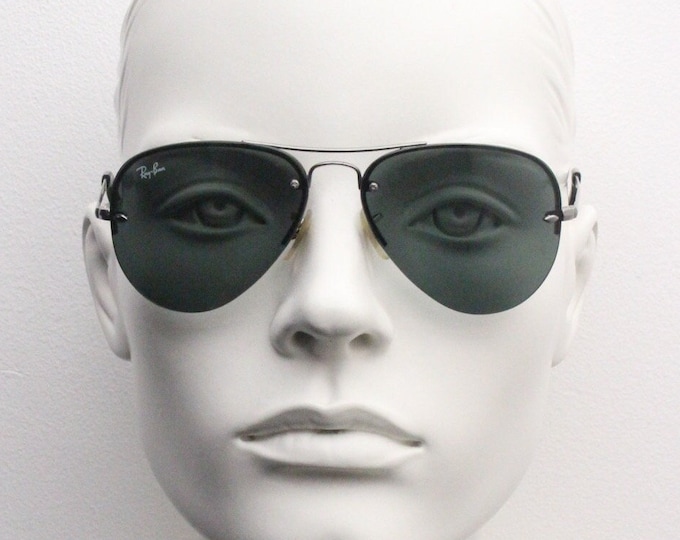 Ray Ban Gunmetal Grey Aviators Model 3449 Made in Italy. Half Frame ...
