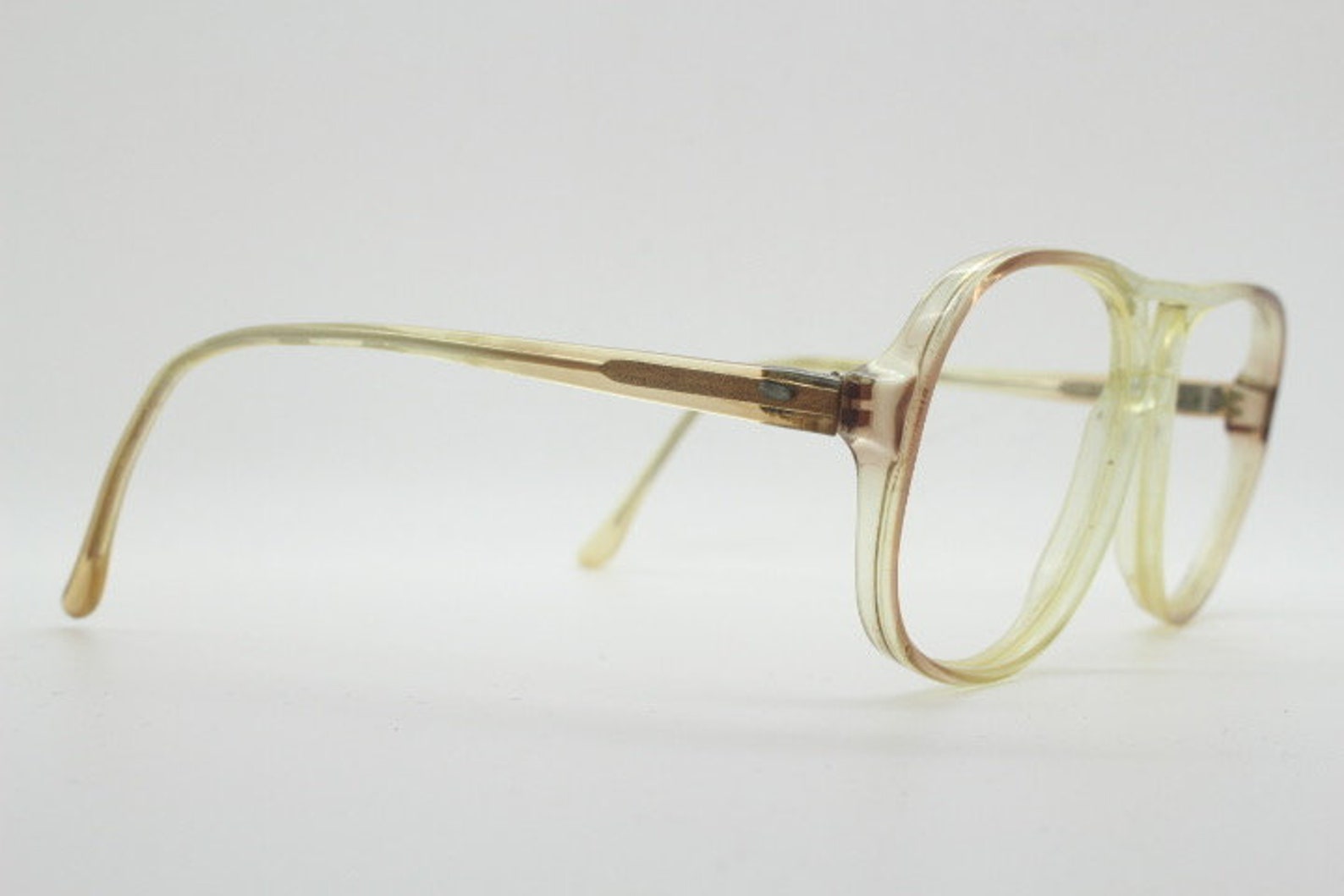 70s Vintage Big Square Aviator Glasses. Brown and Transparent Crystal ...