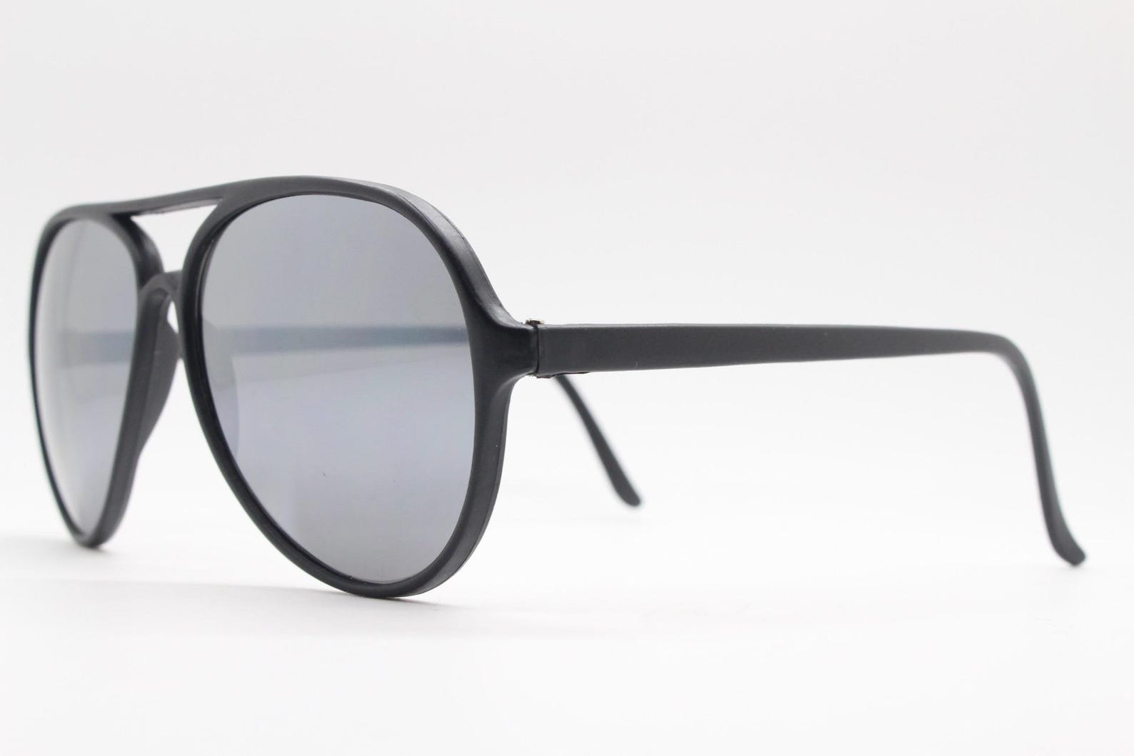 Vintage 70s Aviator Sunglasses. Black Matt Frame With Silver Mirror ...