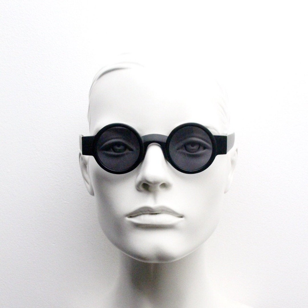 90s Vintage Small Round Sunglasses. Tiny Black Matt Frame Sick Fashion ...
