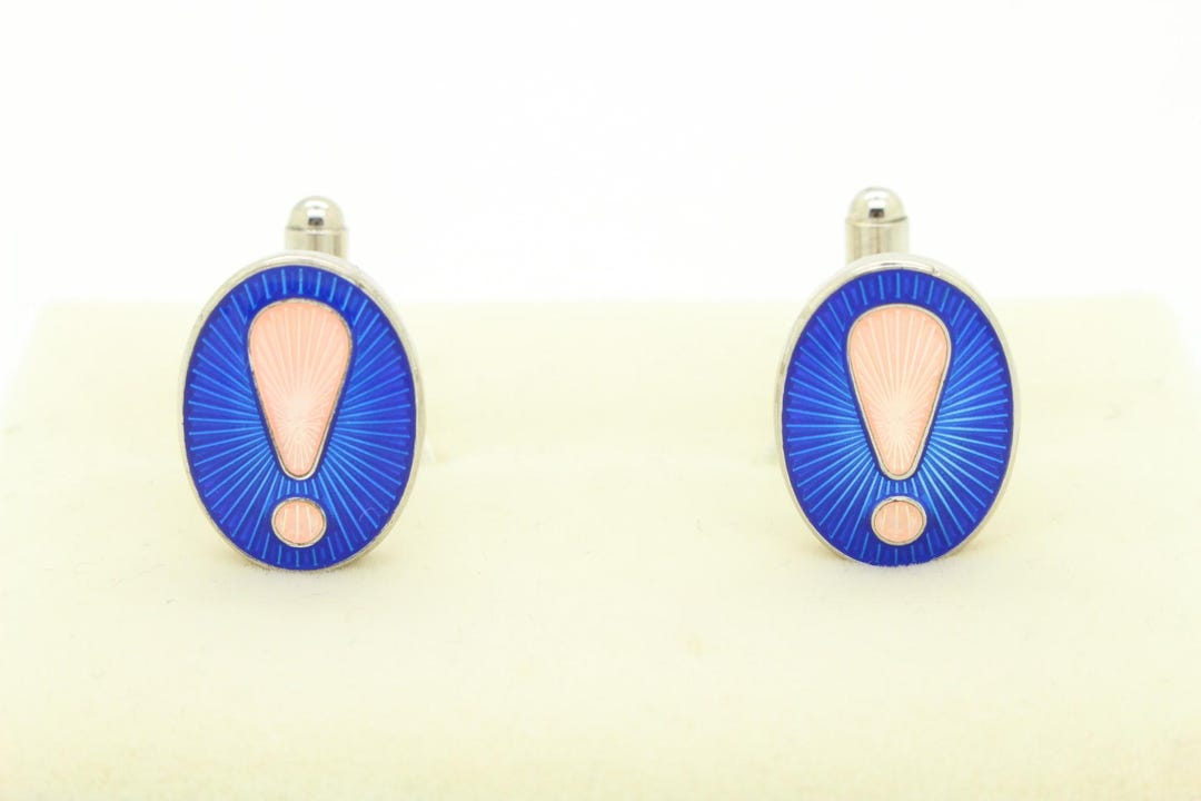 90s Vintage Oval Big Exclamation Mark Cuff Links. Solid Metal ...