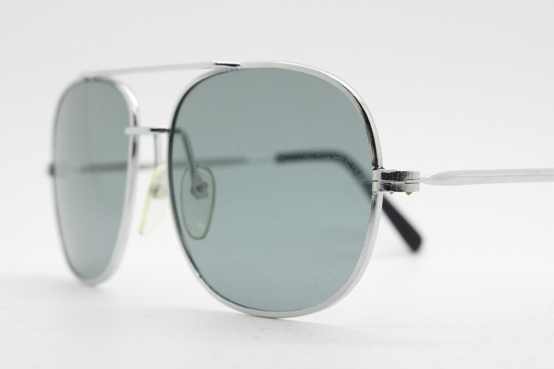 70s Vintage Square Aviator Sunglasses. Silver Metal Frame With Grey ...