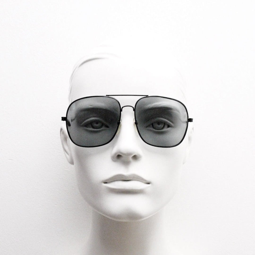 70s Vintage Square Aviator Sunglasses. Slightly Oversized Black Metal ...