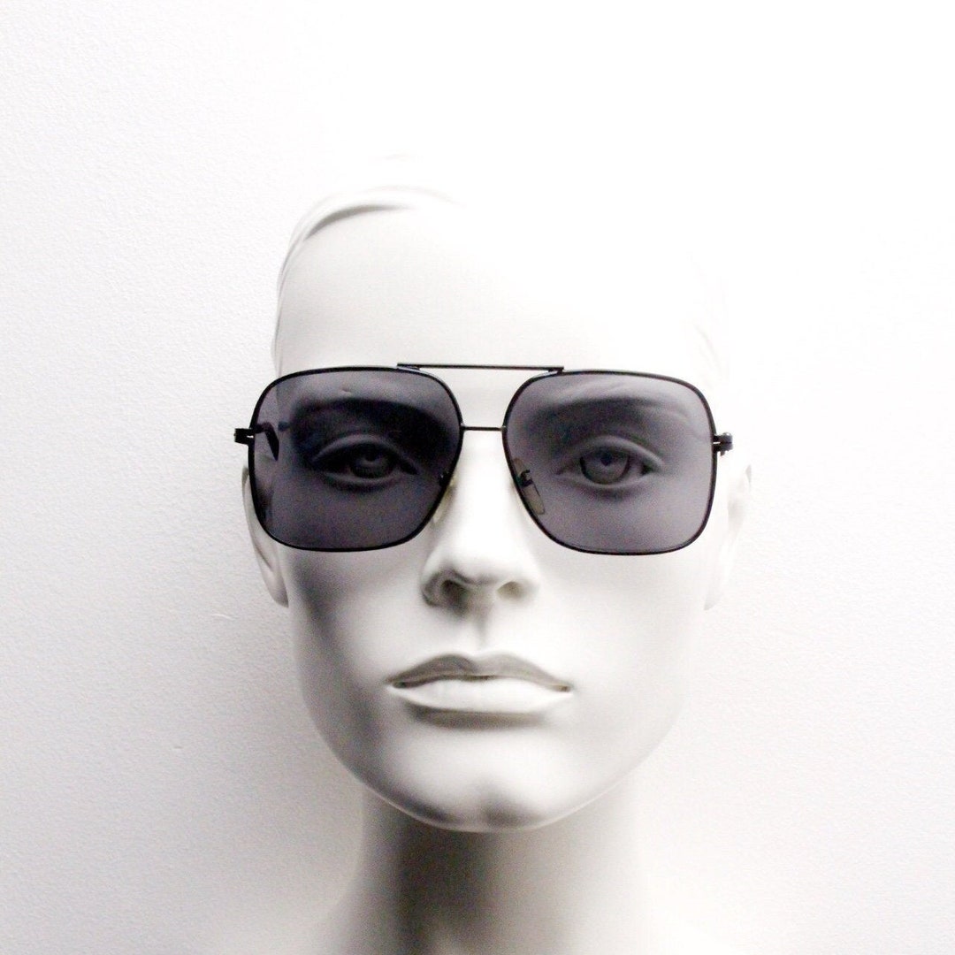 70s Vintage Square Aviator Sunglasses. Black Metal Frame With Dark ...