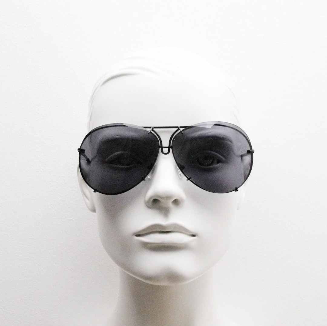 Y2K Vintage Oversized Aviator Sunglasses. Large All Black 70s Design ...
