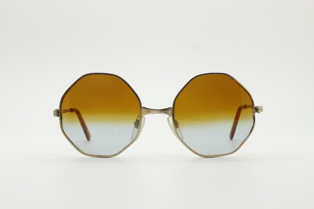 80s Vintage Octagon Sunglasses. 8 Sided 60s Design With Gold Frame and ...