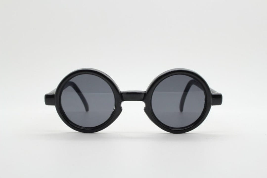 90s Vintage Micro Sunglasses. Small Black Gloss Undersized Round Sick ...