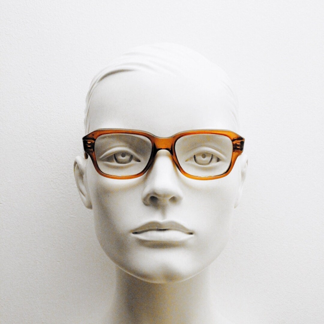 60s Vintage Rectangular Glasses. Thick Transparent Honey Brown Acetate ...
