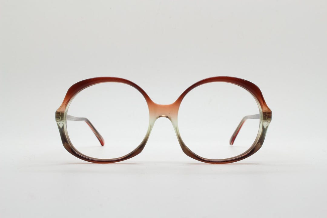 70s Vintage Round Eye Glasses. Womens Mottled Brown and Crystal Acetate ...