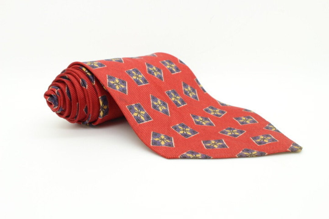 40s Vintage Necktie in Red With Blue and Yellow Diamond and Rectangle ...