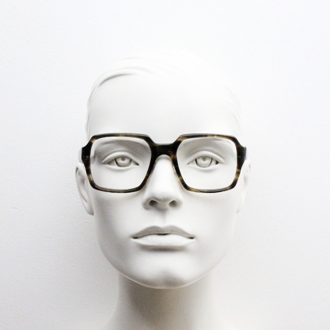 60s Vintage Square Eye Glasses. Mens Transparent Marbled Brown Optical ...