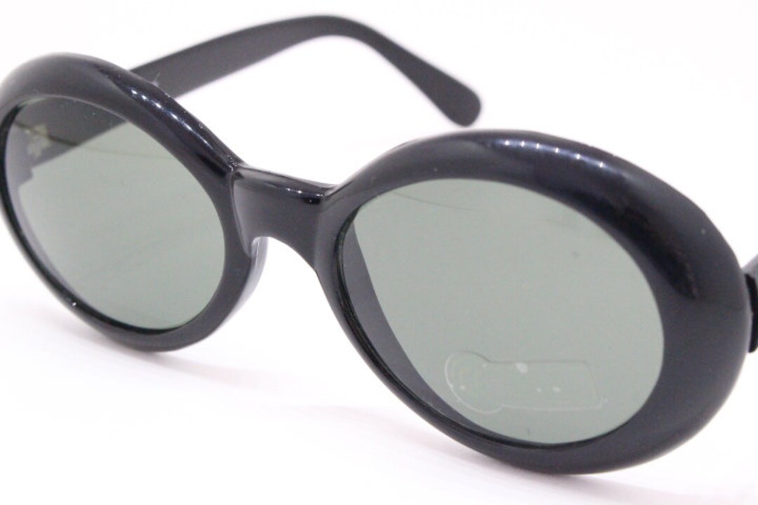 90s Vintage Big Oval Sunglasses. Chunky Black Frame Bug Eye With Green ...