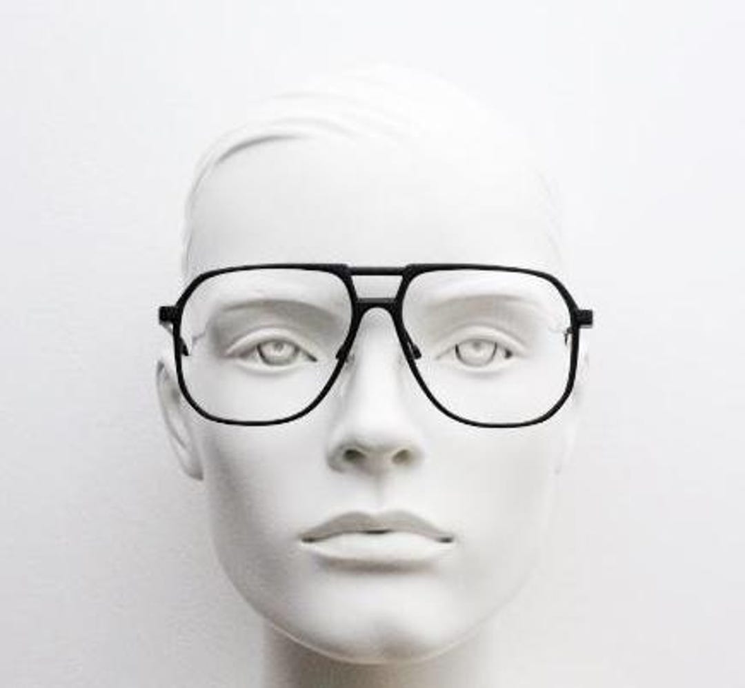 Vintage Big Square Aviator Glasses by RPL London. Mens 70's Plain Black ...