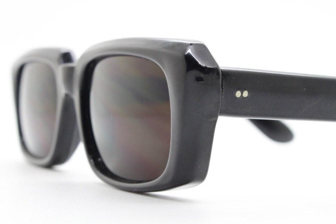 60s Vintage Rectangular Thick Frame Acetate Sunglasses. All Black Gloss ...