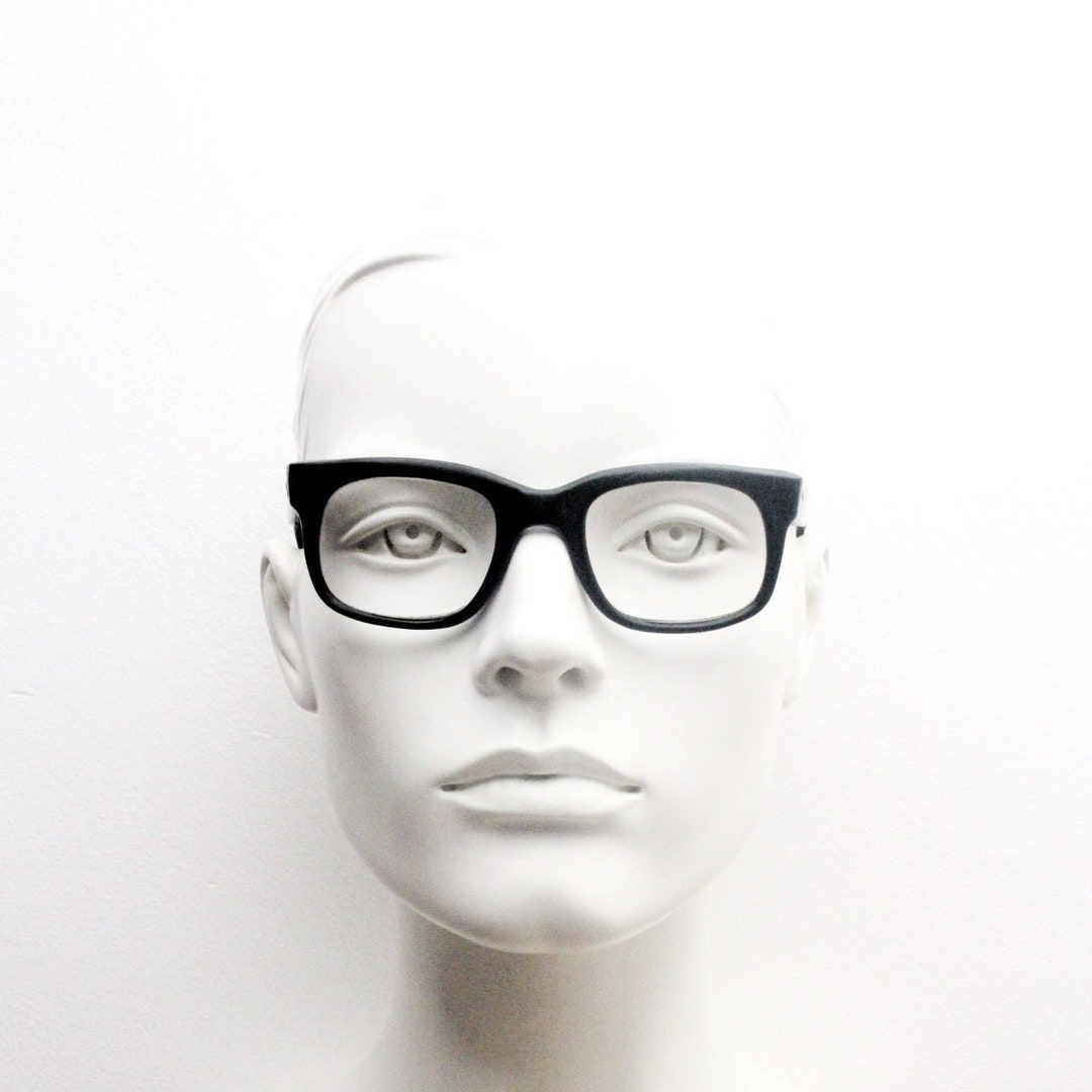 Vintage 60s Rectangular Wayfarer Design Glasses. Black Heavy Acetate ...