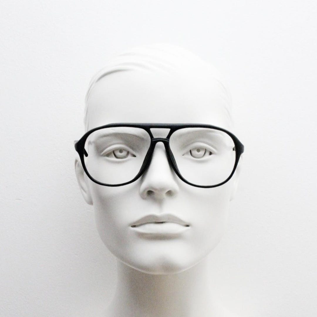 70s Vintage Big Square Aviator Eye Glasses. Mens Solid Black Matt ...