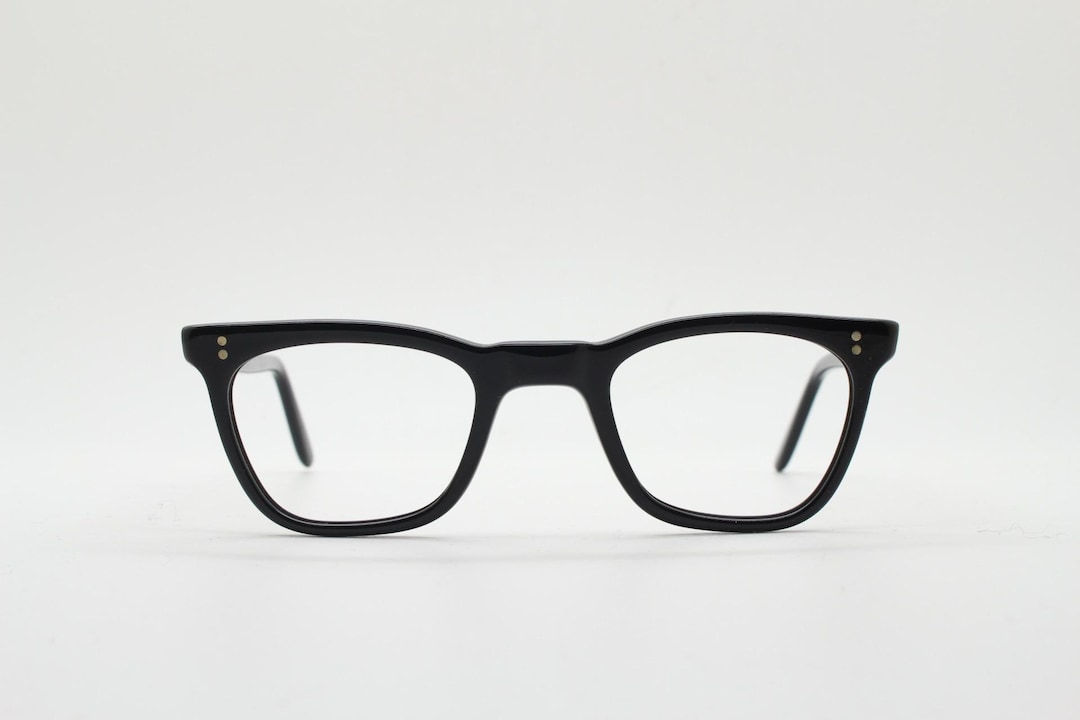 Vintage 40s Slim Wayfarer Design Eye Glasses. Jet Black Gloss Optical ...
