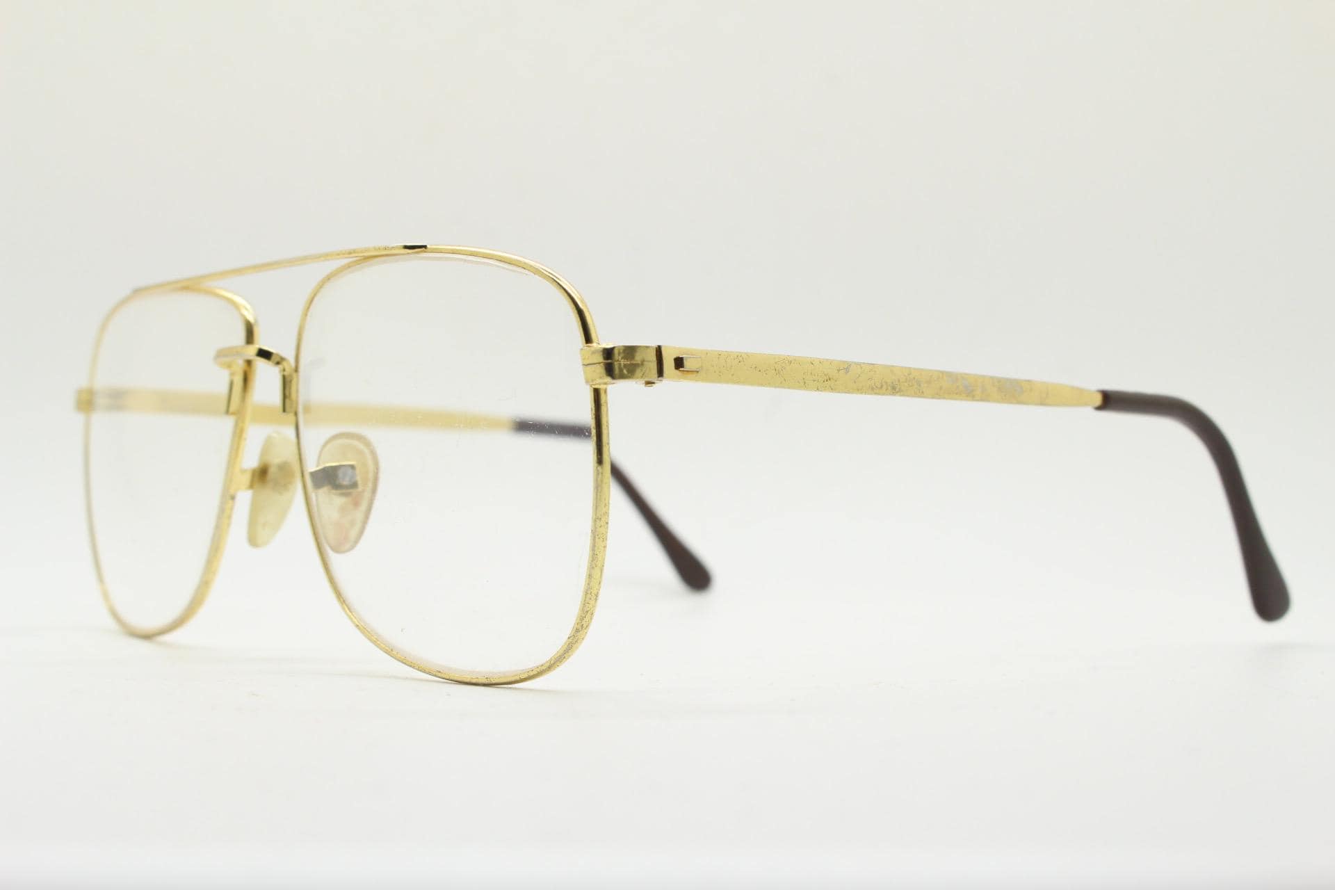70s Vintage Big Square Aviator Eye Glasses. Gold Chrome Slightly ...