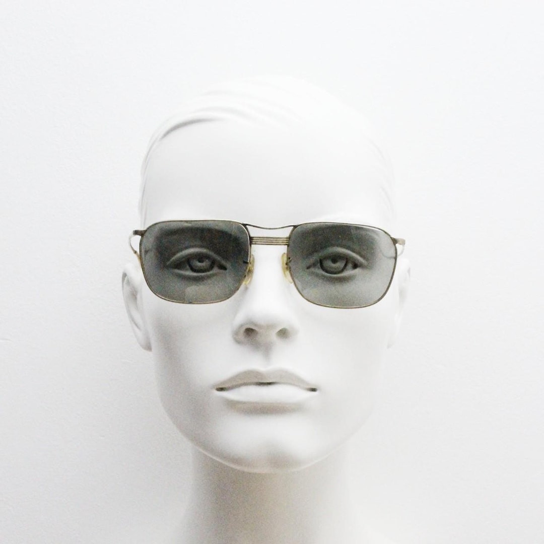 60s Vintage Rectangular Sunglasses by Polaroid. Lightweight Gold Metal ...