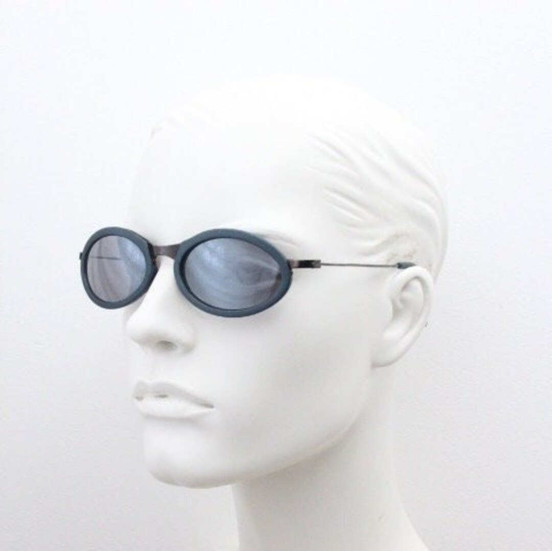 90's Vintage Futuristic Oval Bug Eye Sunglasses. Gunmetal Chrome Frame ...