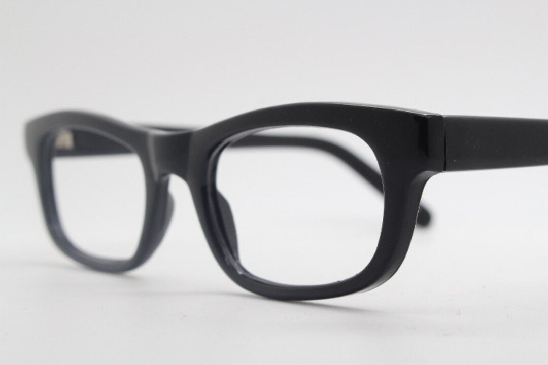 80s Vintage Rectangular Glasses. Plain Black Gloss 60s Design Low ...