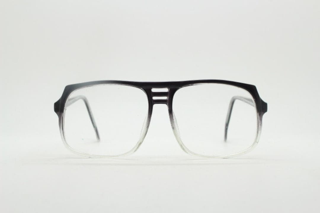 70s Vintage Big Square Glasses by RPL London. Black to Crystal Ombre ...