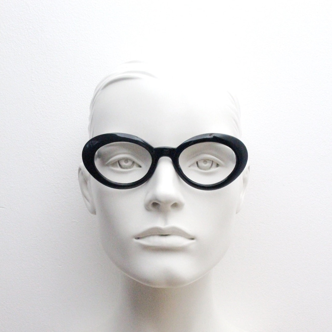 90s Vintage Thick Frame Glasses Made in Italy. Thickened Black Oval Cat ...