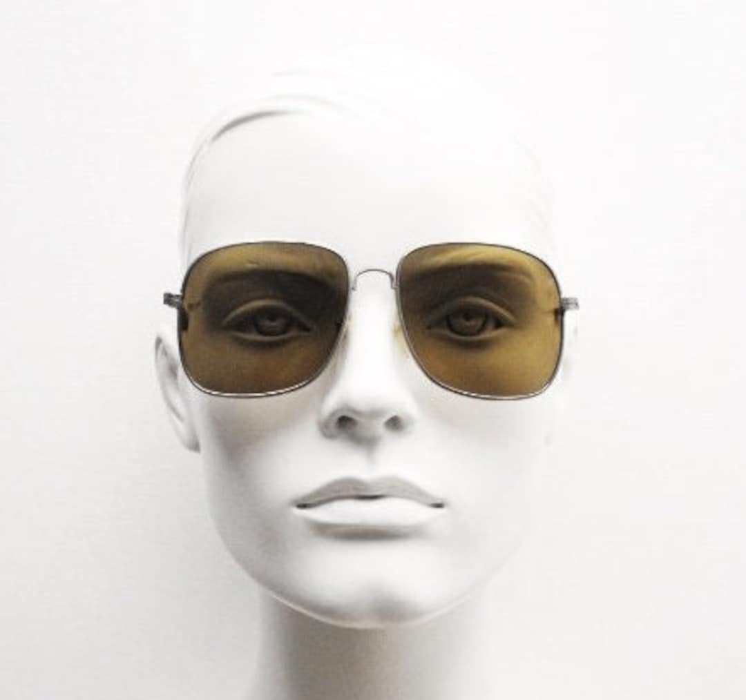 70s Vintage Square Aviator Sunglasses. Gold Tone Metal Frame in Perfect ...