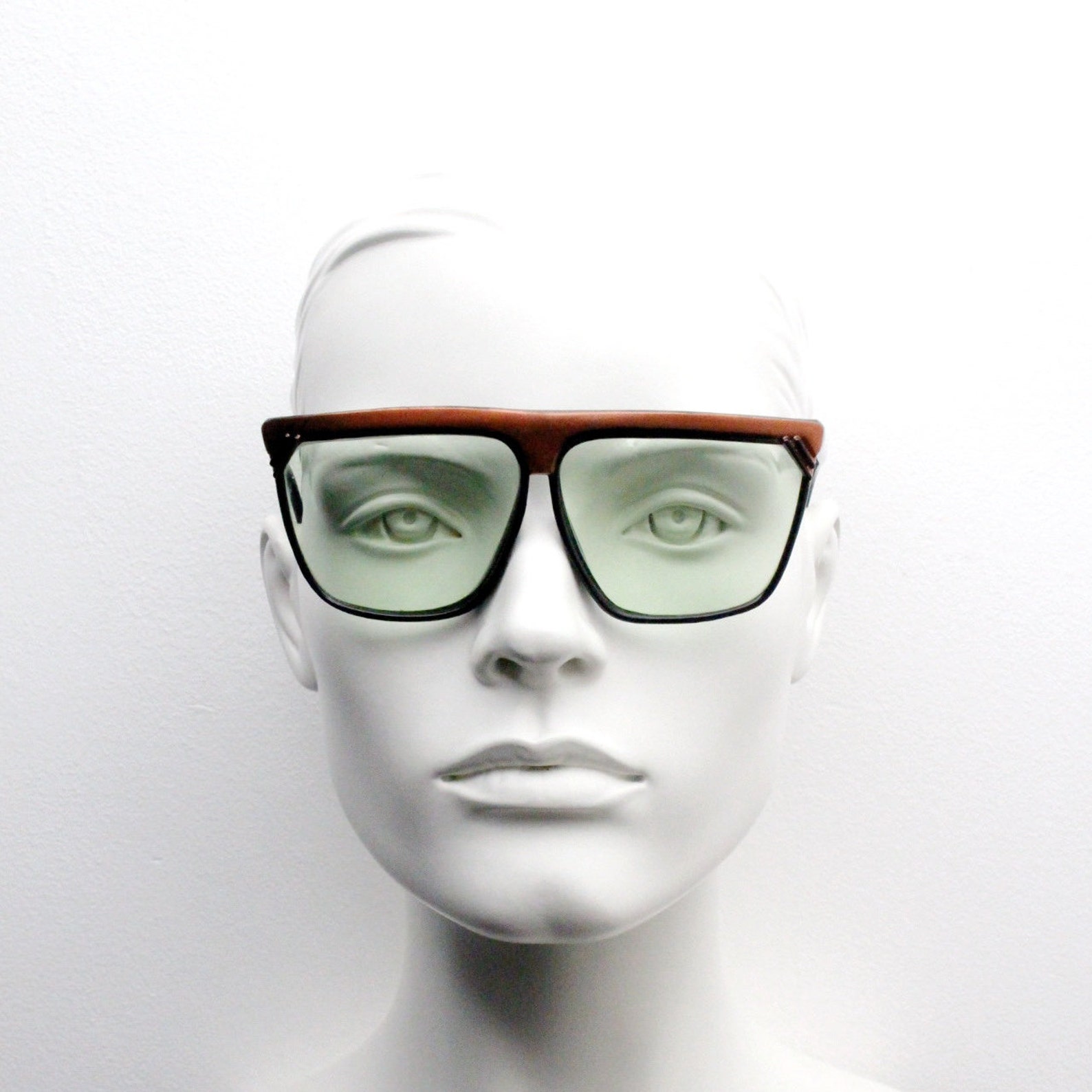 80s Vintage Flat Top Sunglasses. Bronze Metallic Brow on a Black Sharp ...