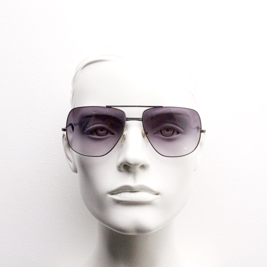 80s Vintage Square Aviator Sunglasses by Samco. Gunmetal Grey Frame ...