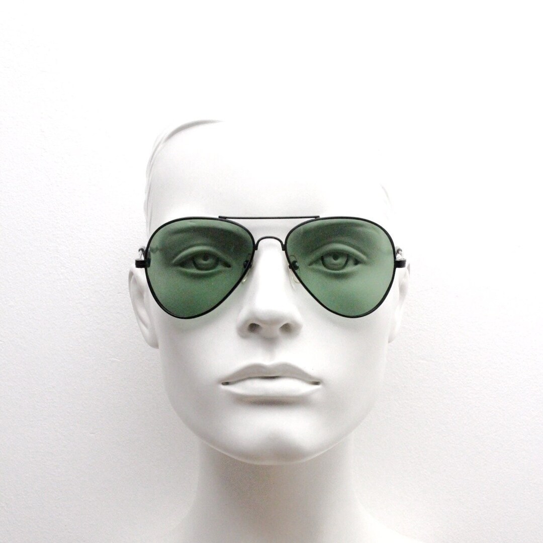 70s Vintage Aviator Sunglasses. Black Metal Teardrop Frame With Real ...