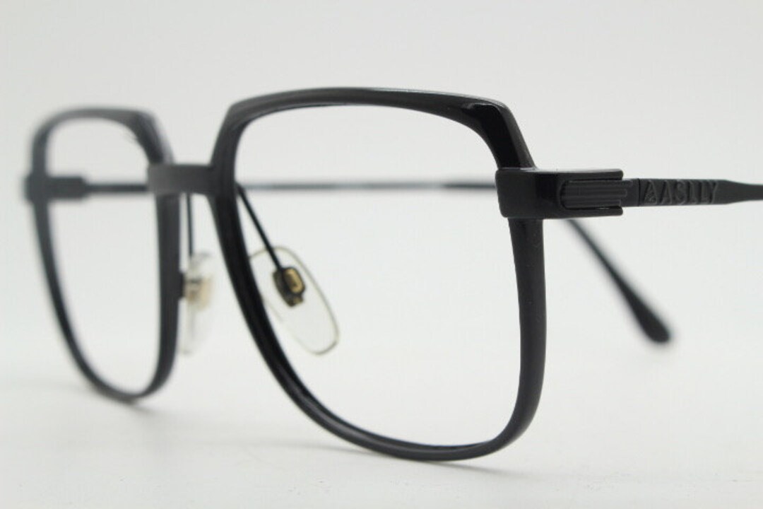 80s Vintage Square Glasses Made by RPL of London. Plain Black Gloss ...