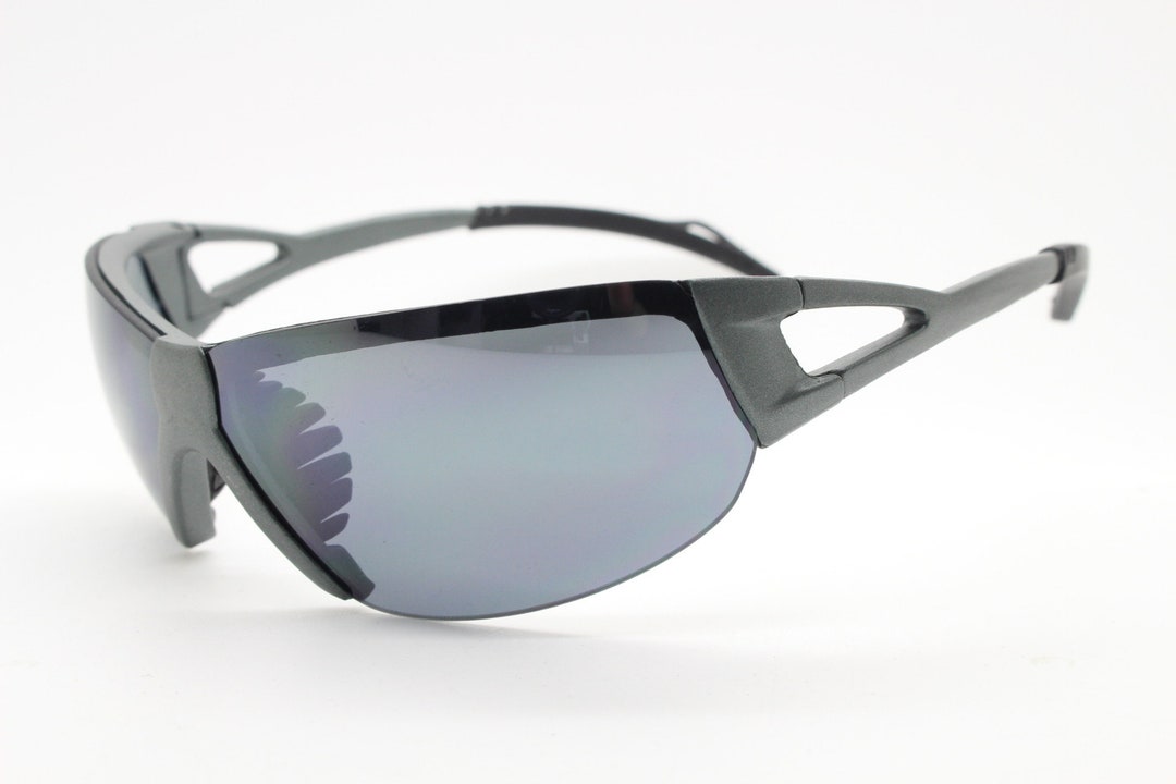 90s Vintage Wraparound Sunglasses. Aerodynamic Metallic Gunmetal Bug ...