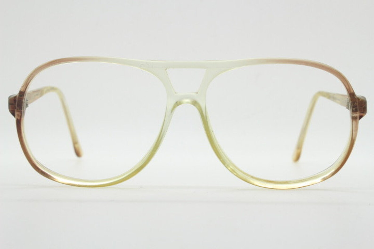 70s Vintage Big Square Aviator Glasses. Brown and Transparent Crystal ...
