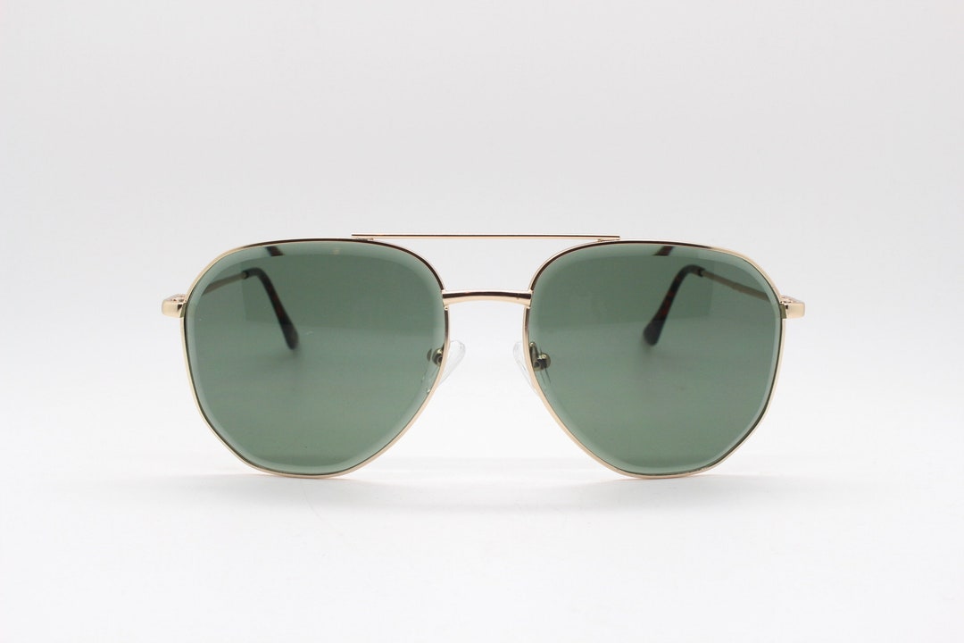 Y2K Vintage Aviator Sunglasses. Stylised Angular Gold Metal Frame With ...