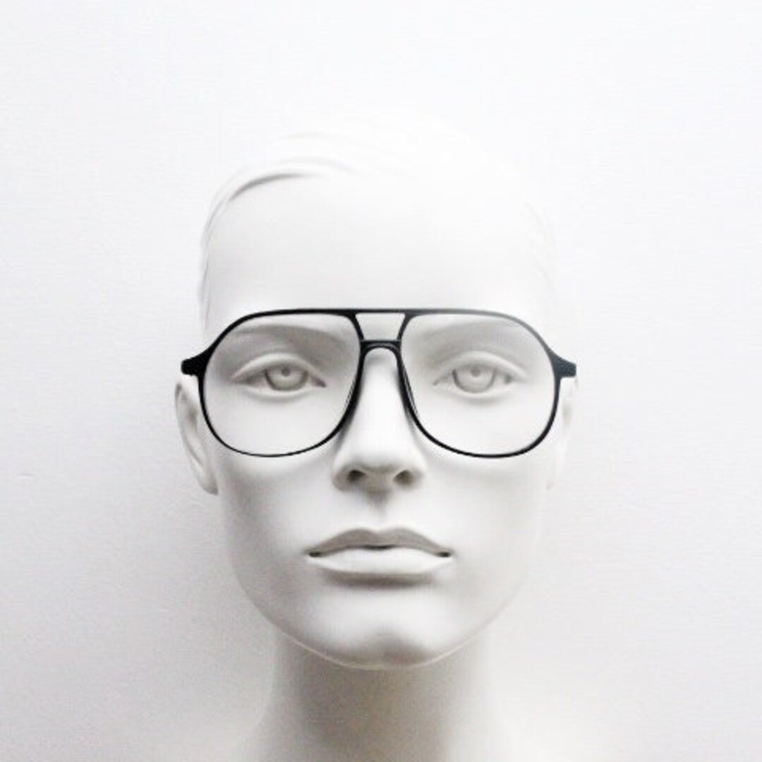 Vintage Big Square Aviator Glasses By Rpl London Mens 70s Slim Black Gloss Optical Frames