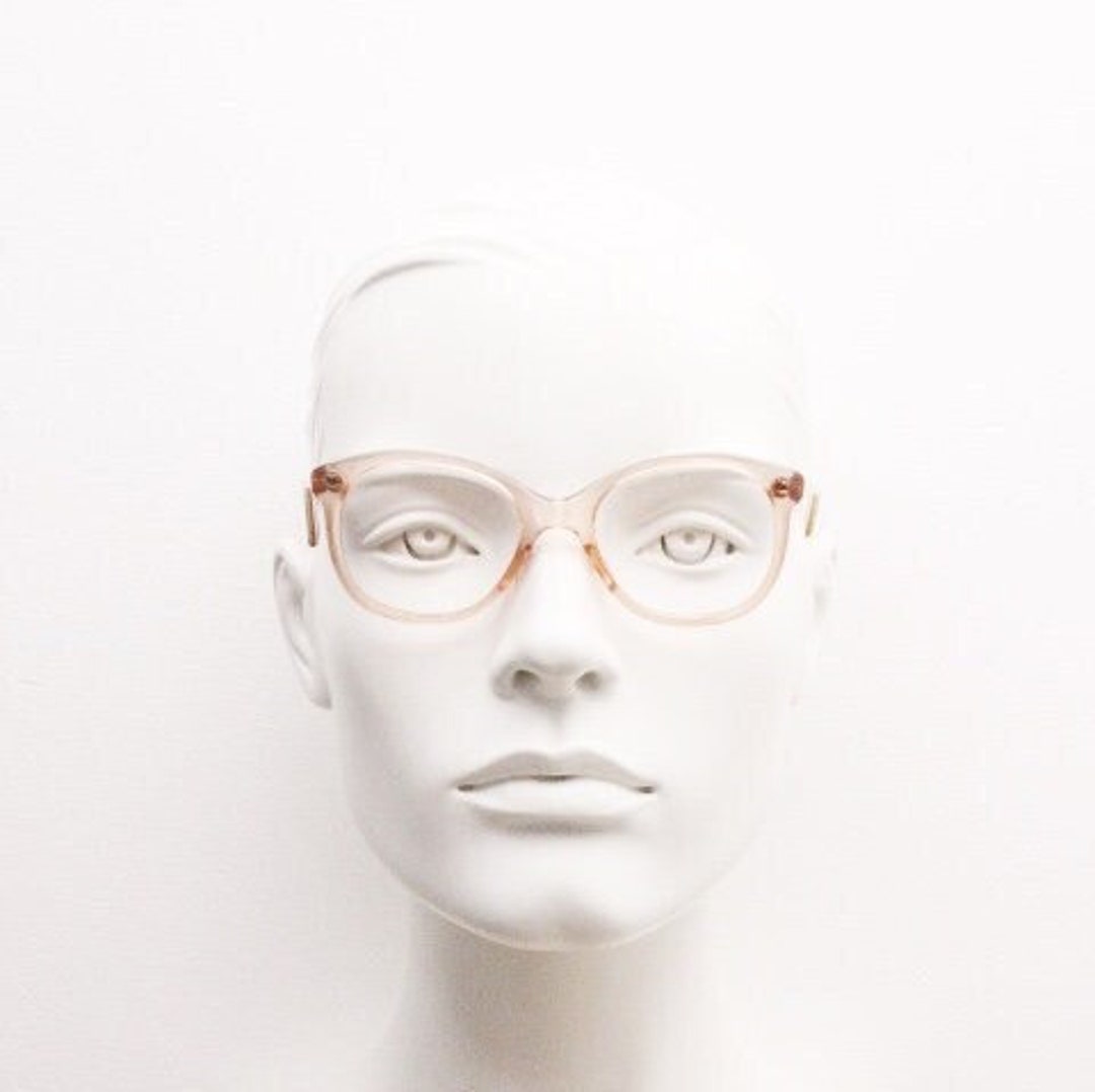 Vintage 60s Pink Clear Crystal Eye Glasses. Round Wayfarer Design in ...